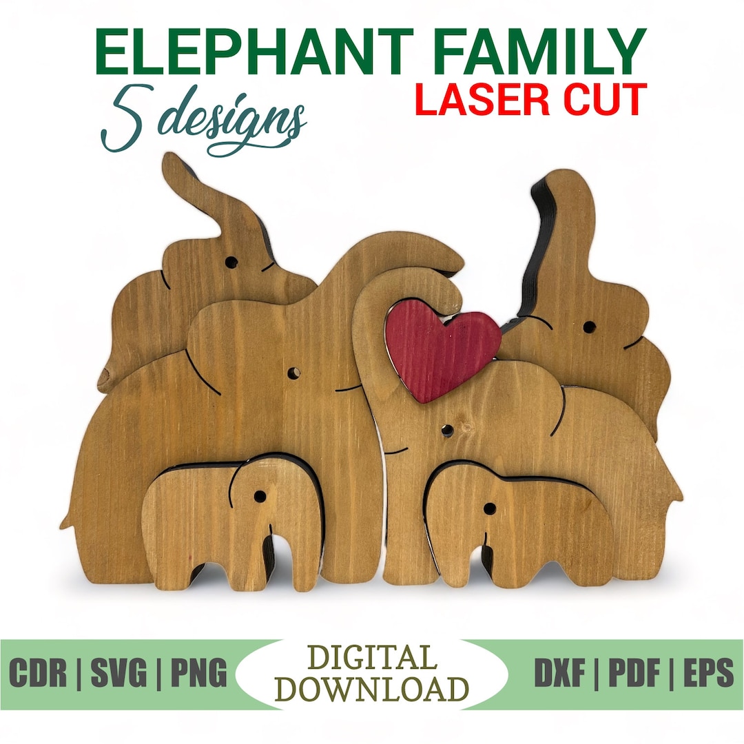 Custom Elephants Family Puzzle Laser Cut DIY Love SVG Design Family ...