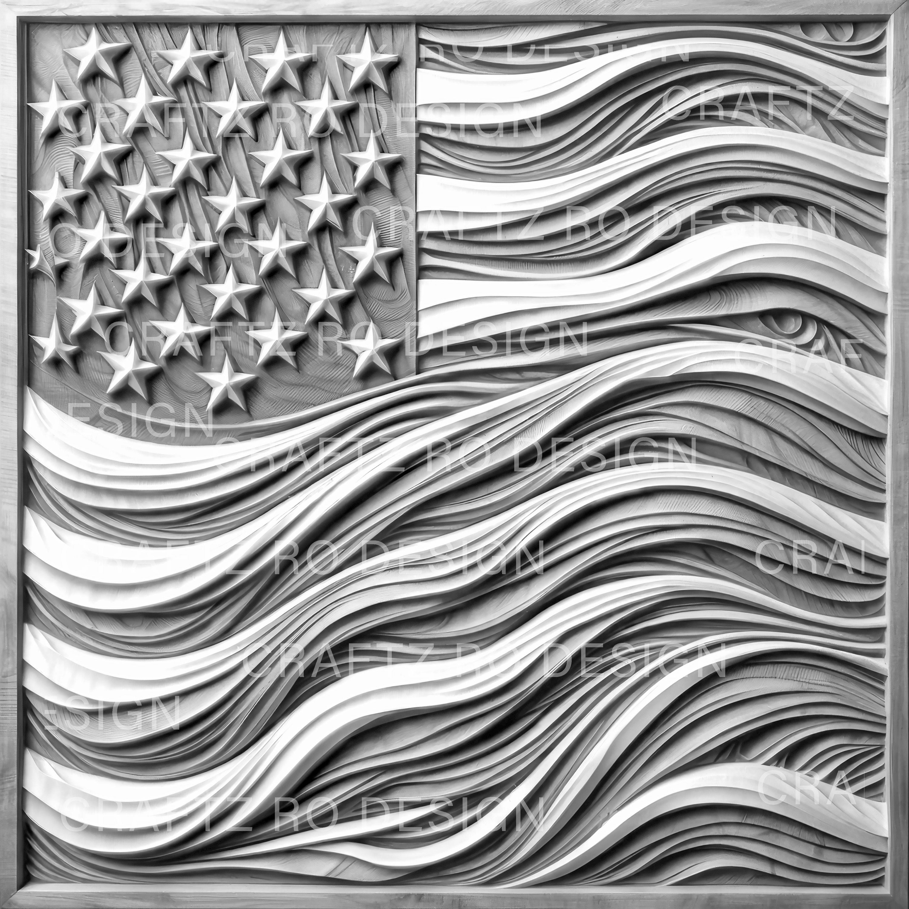 3D American Flag Laser Engrave File | Patriotic PNG, SVG (digital File ...