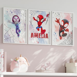 Spiderman Poster Set of 3 Custom Print, Superhero Themed Nursery Decor ...