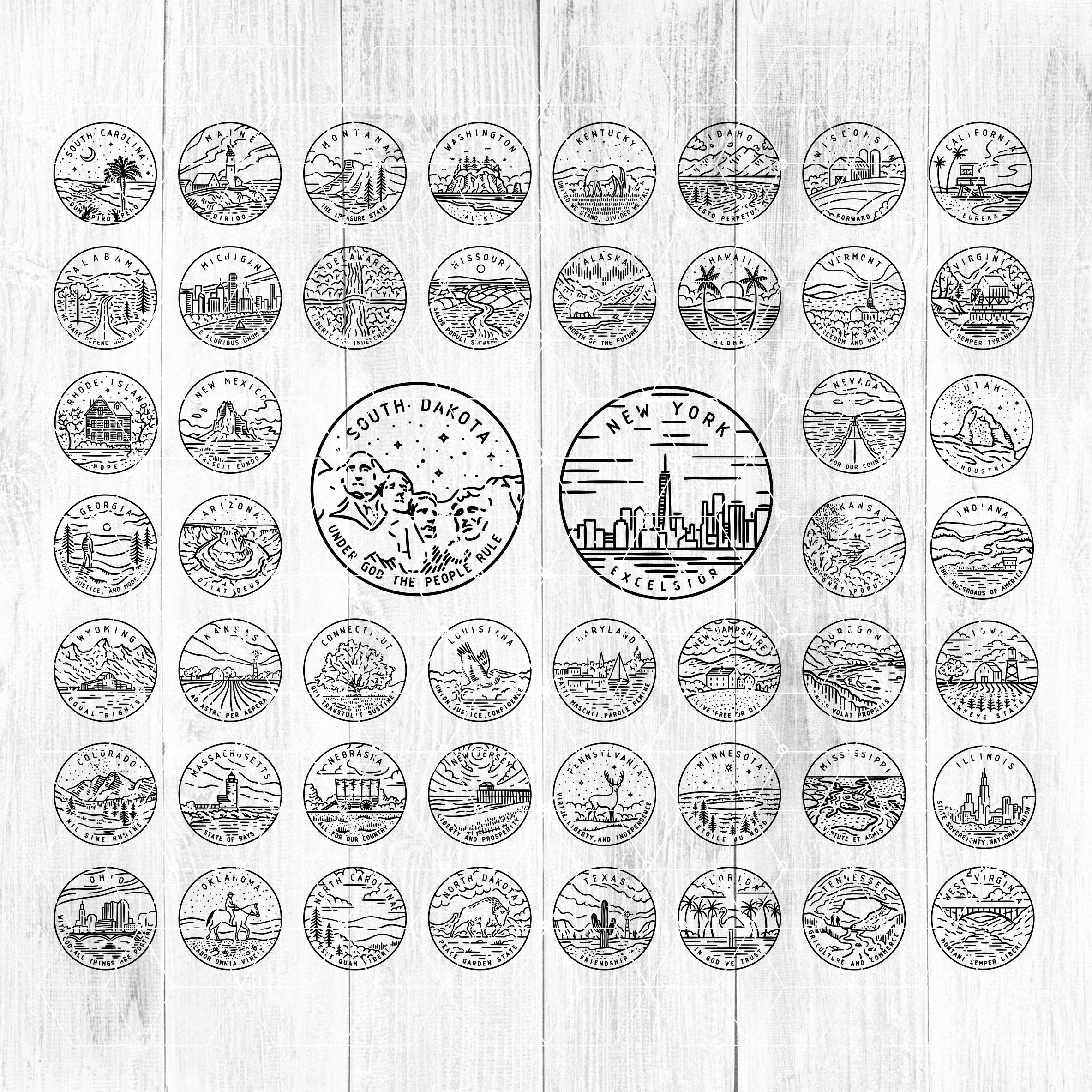 50 USA States SVG DXF Bundle, Patriotic Vector Clip Art (digital ...