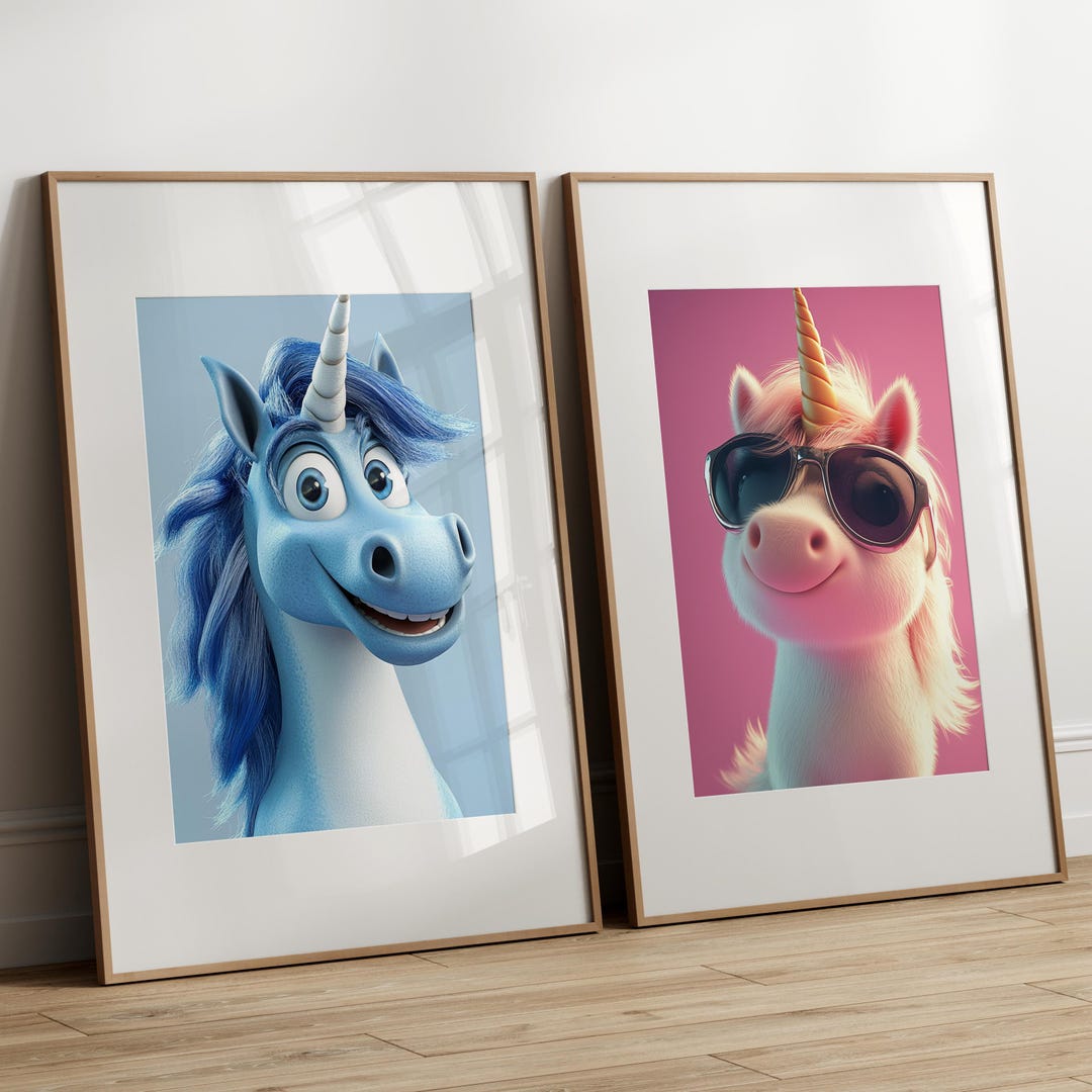 Unicorn Printable - Pastel Unicorn Art Set for Kids Room Decor, Cute ...