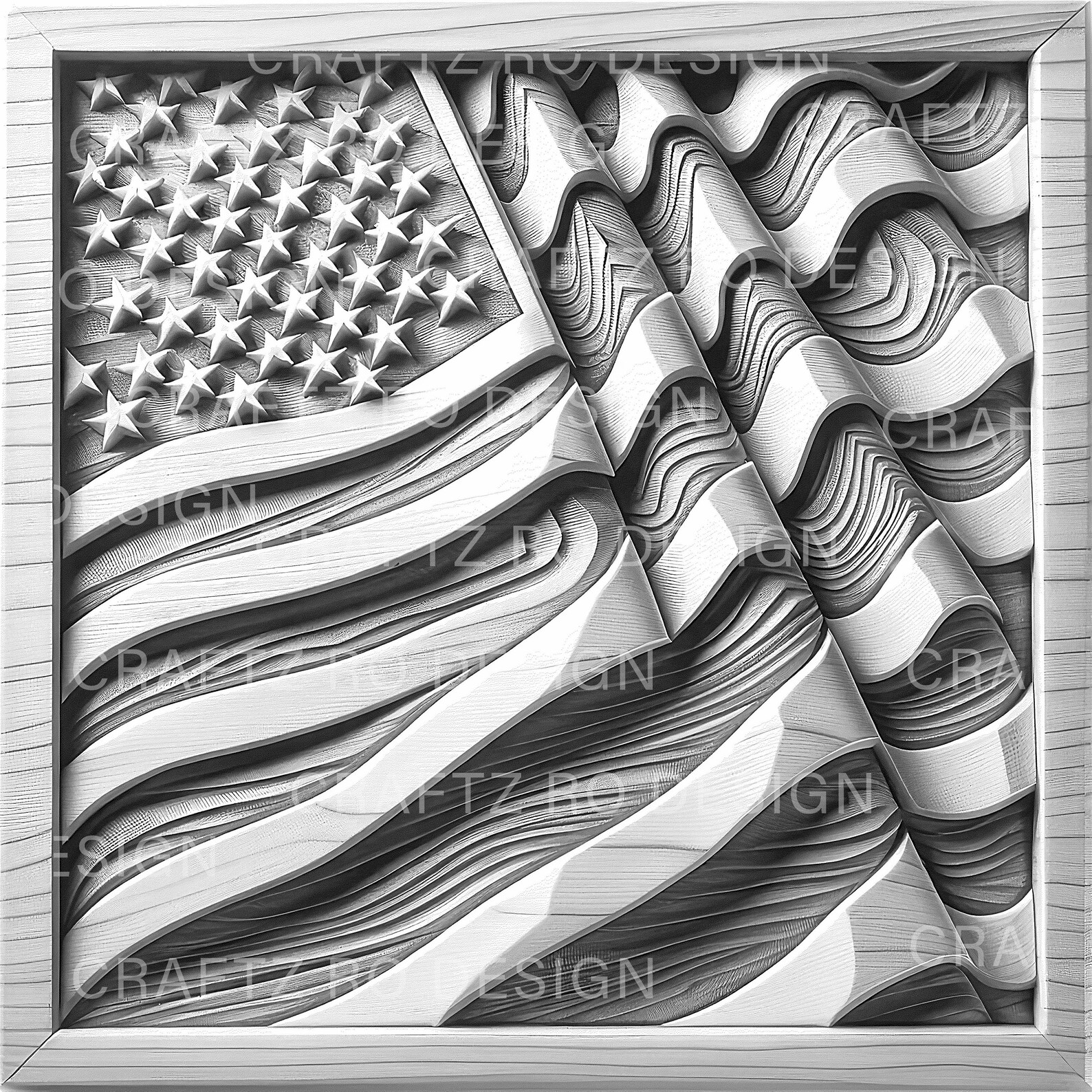 Laser Engrave File 3D Illusion PNG Engraving Glowforge American Flag ...