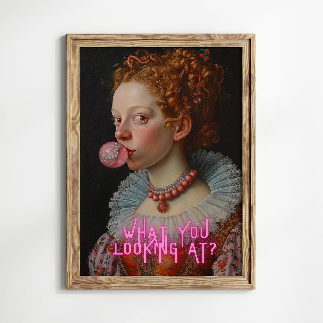 Funny Victorian Lady Bubble Gum Art, Humorous Bathroom Print (digital ...