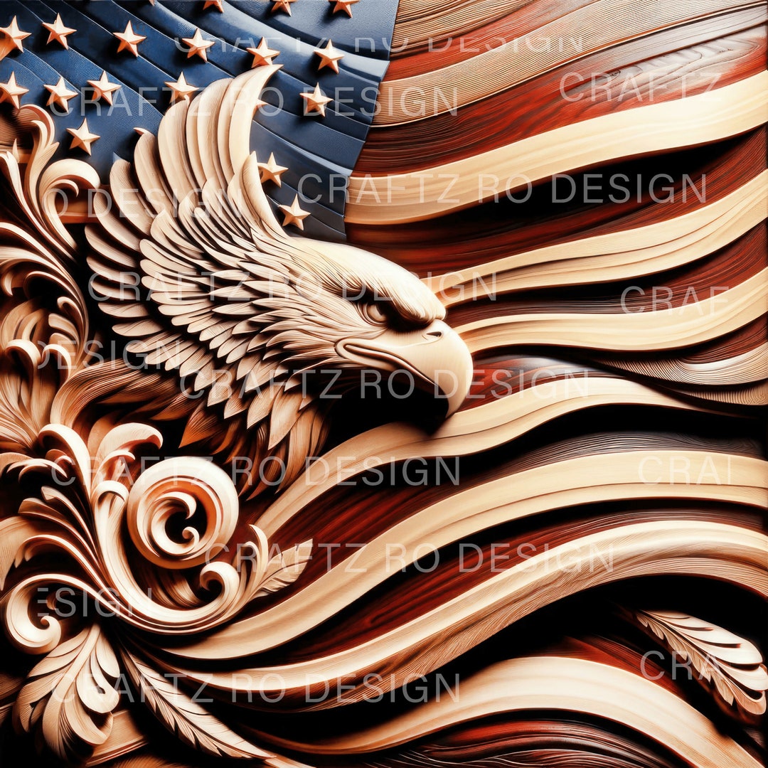 Laser Engrave File | 3D Illusion | PNG Engraving | Glowforge | Eagle American Flag | PNG Burn ...