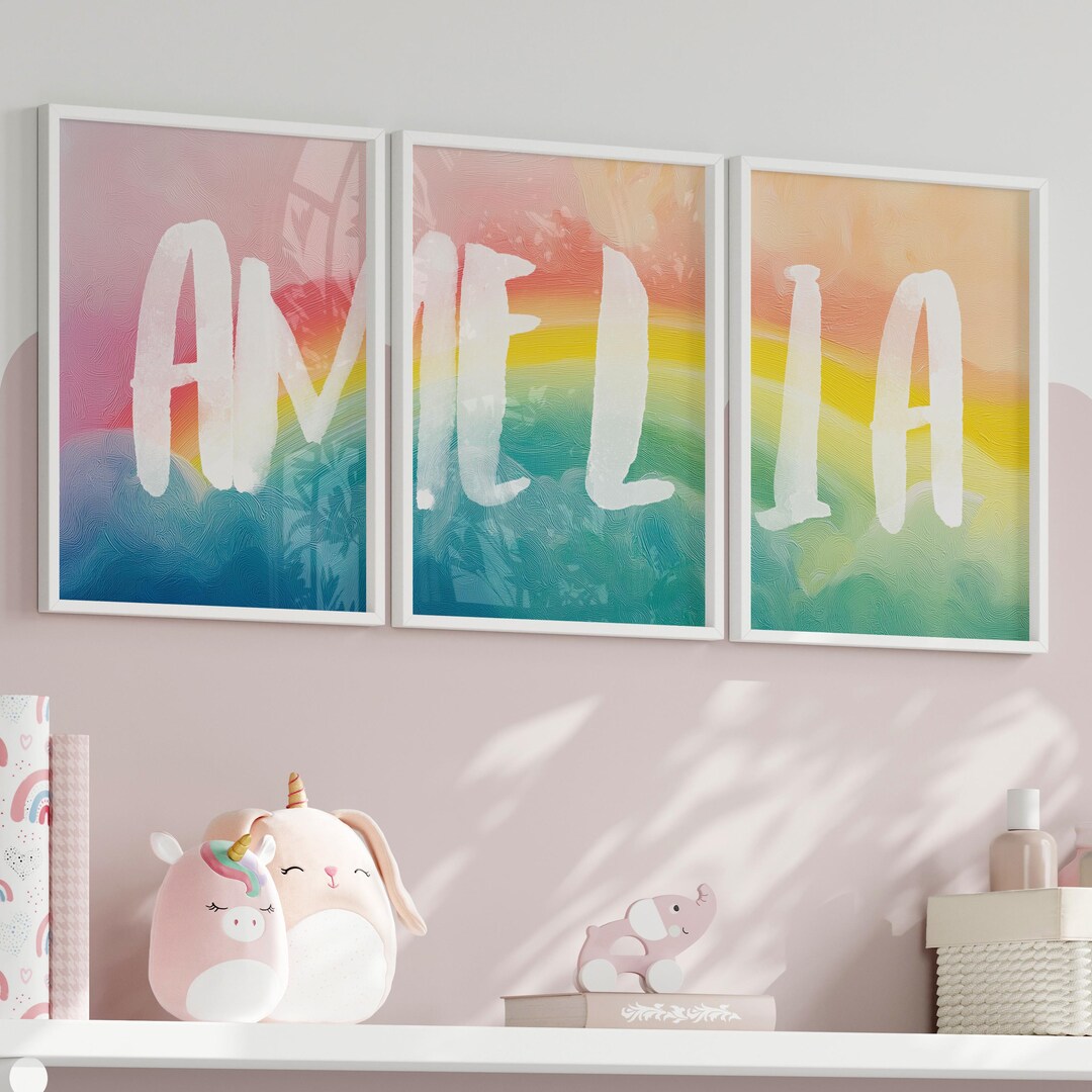 Personalized Name Rainbow Nursery Print, Boho Kids Room Decor (digital ...