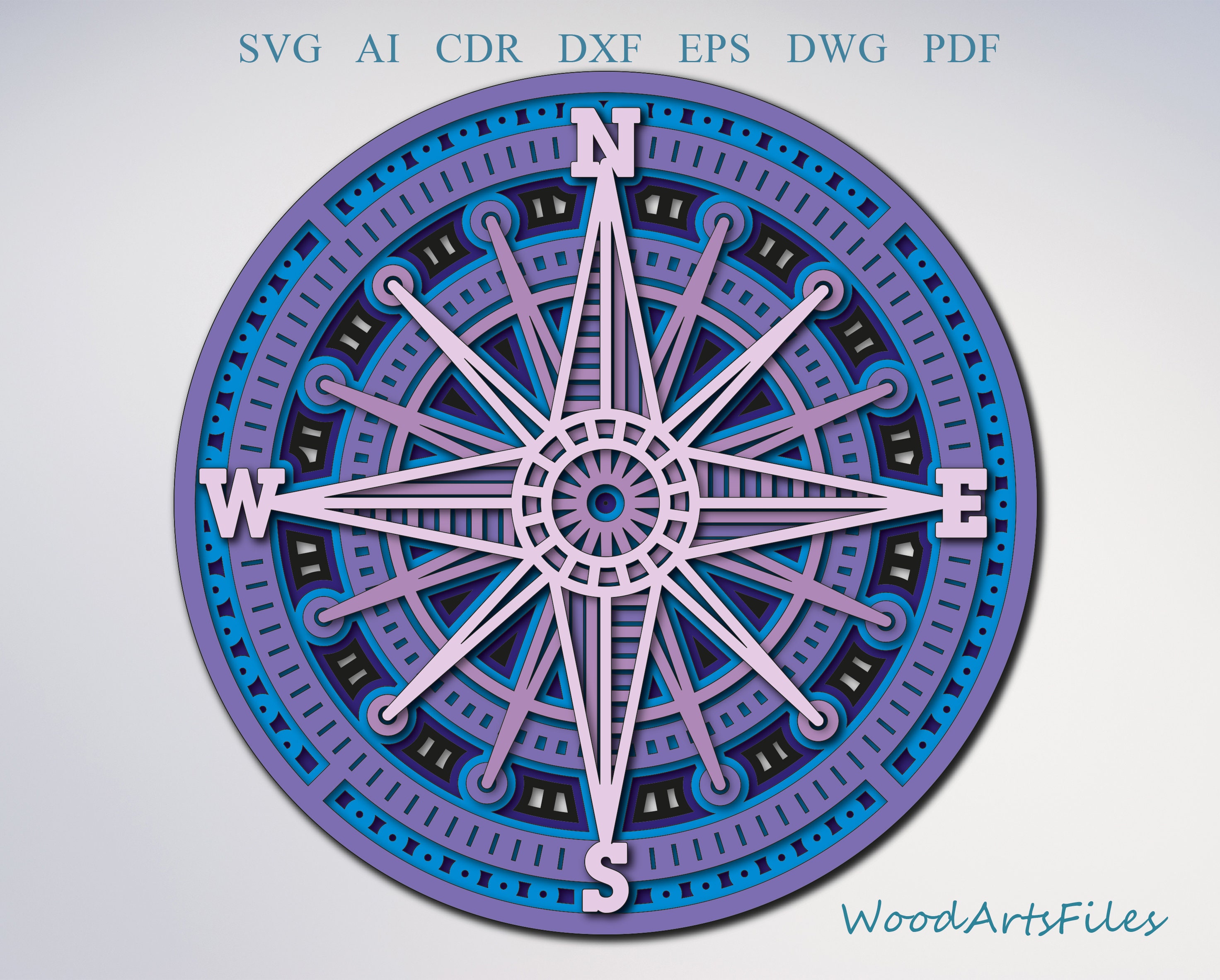 Compass Digital File Laser Cut File Compass Svg Multilayer Etsy