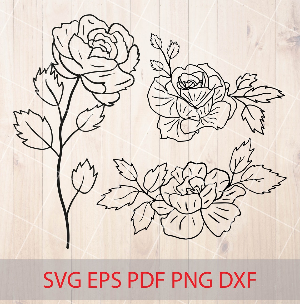 Rose Flowers Set Vector File for Wall Decals, T-shirts, Prints dxf, Svg ...