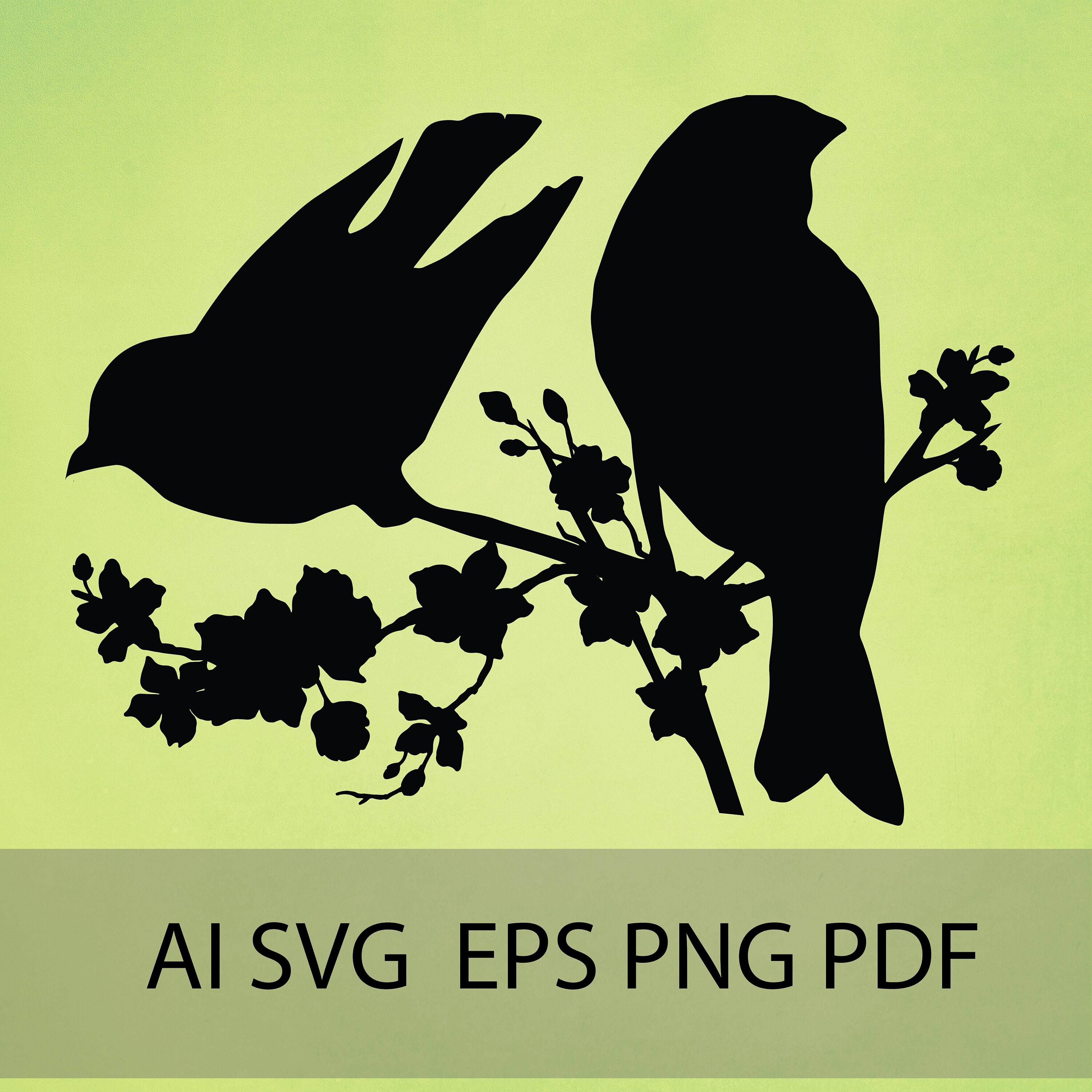 Silhouette of Two Birds on a Branch Vector File for Wall Decal - Etsy
