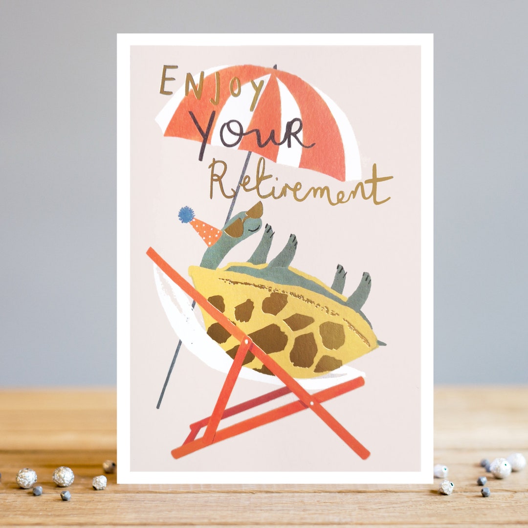 Enjoy Your Retirement, Cosy Turtle Retirement Greeting Card Blank ...