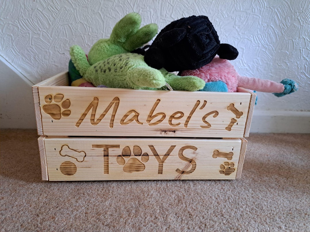 Dog Toy Box, Wooden Crate, Personalised For, New Puppy, Pet Supplies ...