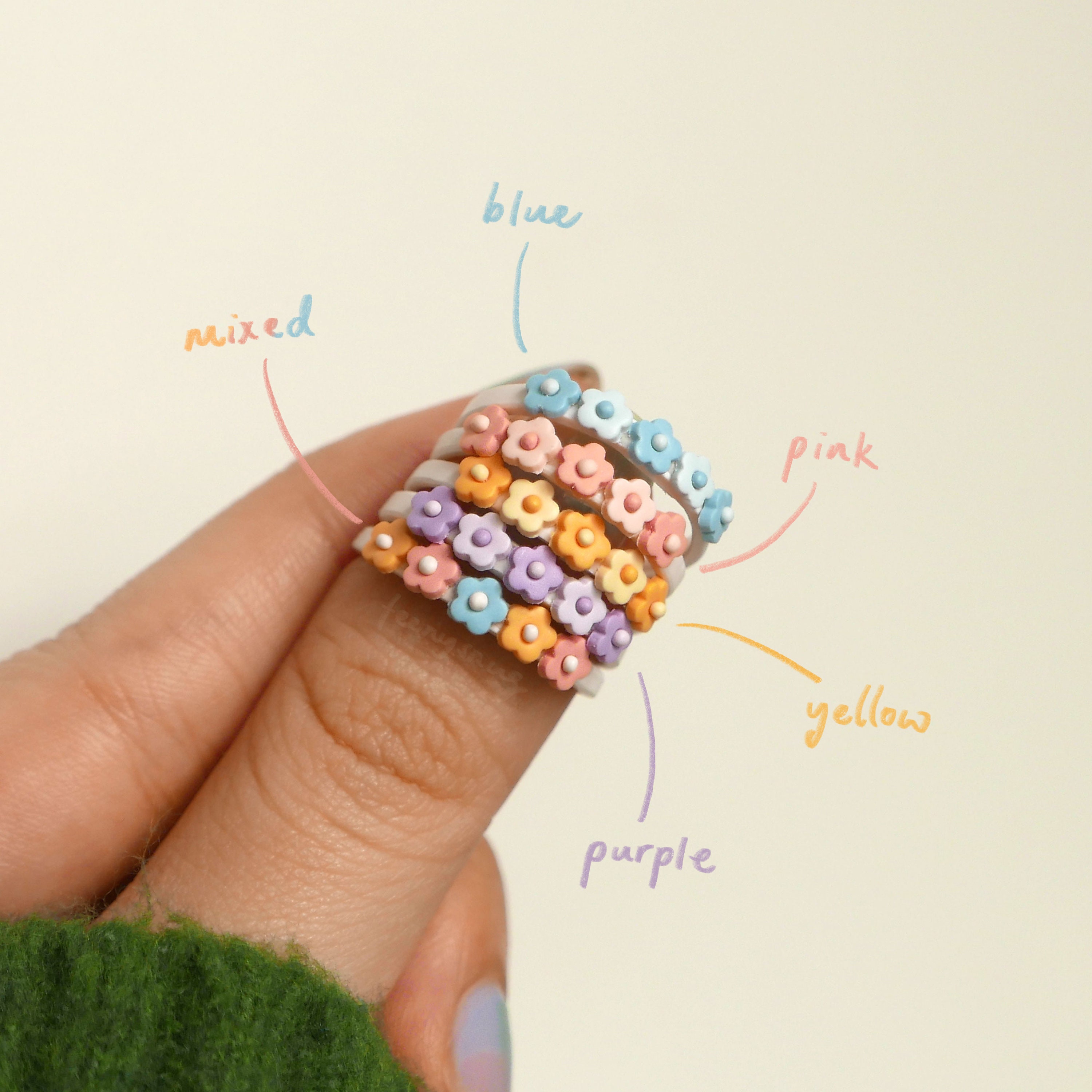 Dainty Pink Flower Clay Ring, Cute Stacking Ring, Handmade Polymer Clay ...