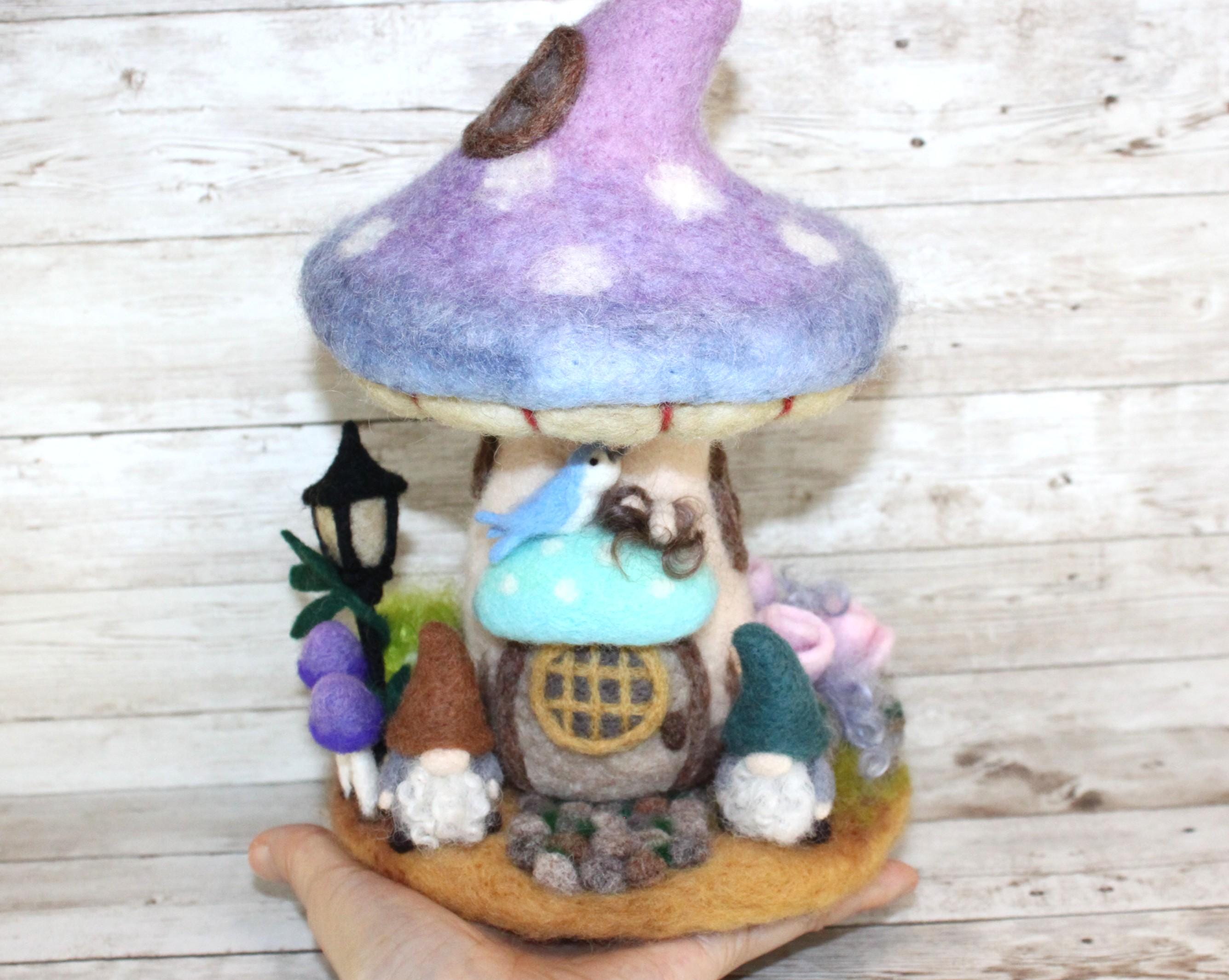 8 Inches Needle Felted Purple Mushroom House - Etsy