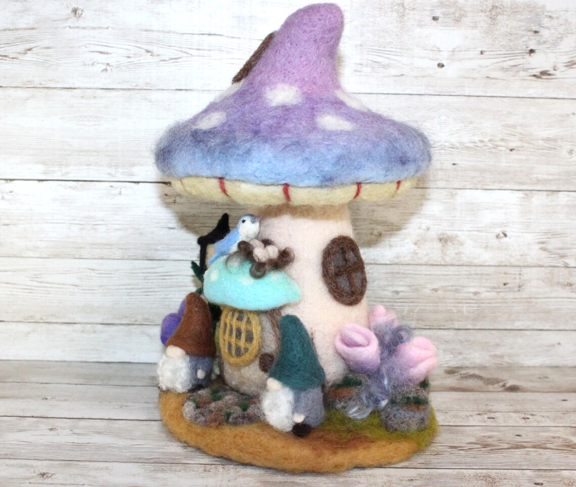 8 Inches Needle Felted Purple Mushroom House - Etsy