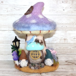 8 Inches Needle Felted Purple Mushroom House - Etsy