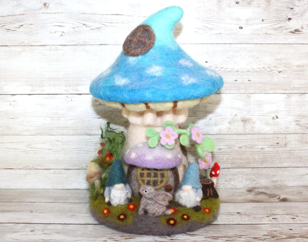 8 Inches Needle Felted Blue Mushroom House - Etsy