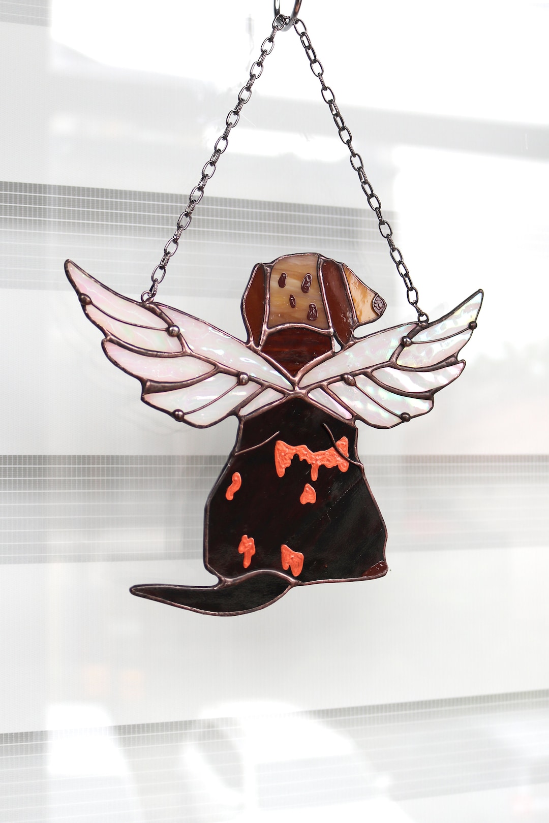 Suncatcher Dog With Wings Stained Glass Decor for Home Handmade Gift ...