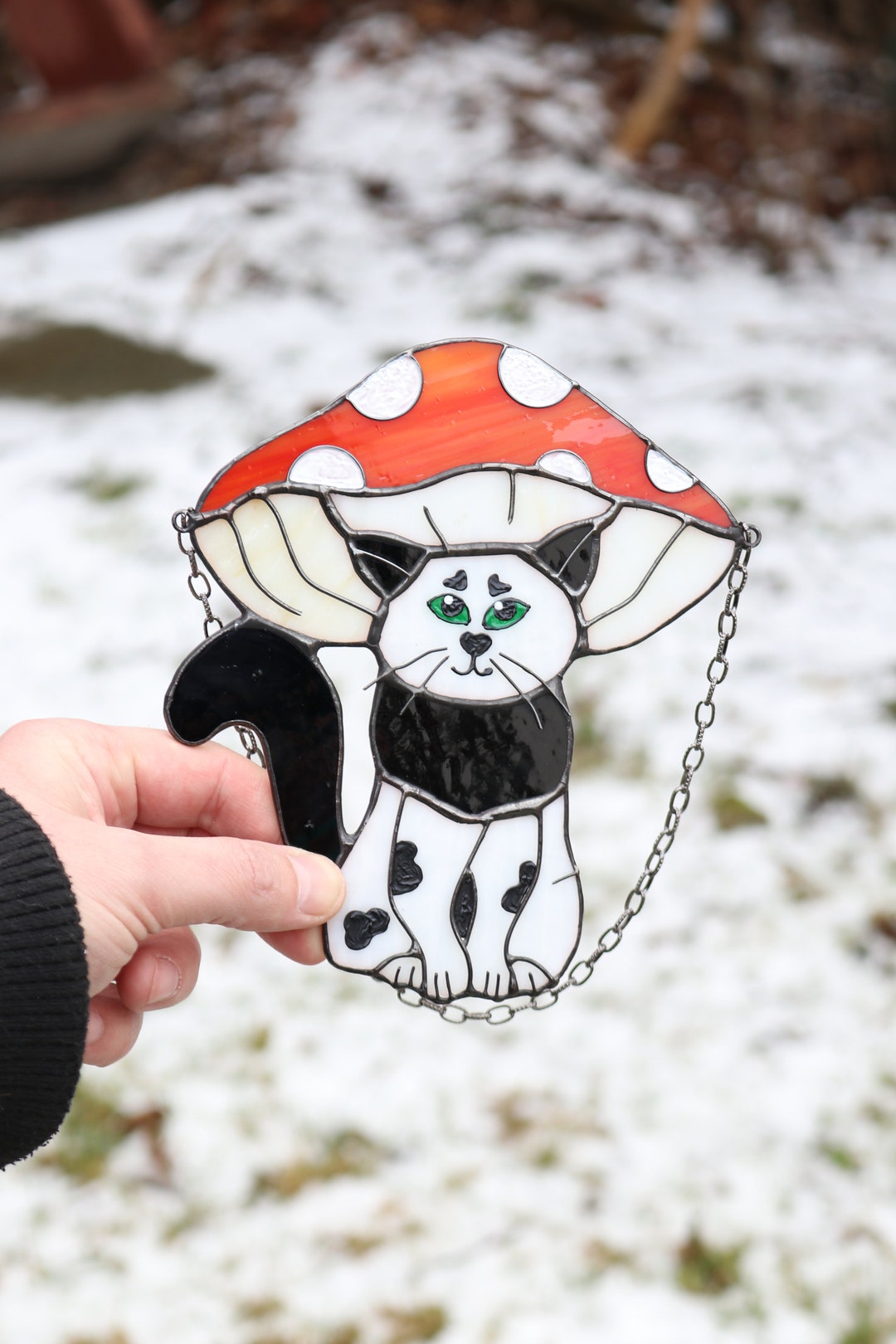 Suncatcher Cat Mushroom Funny Stained Glass Picture Home Cute Decor ...