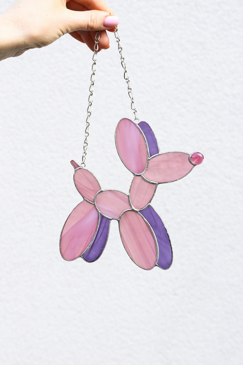 Suncatcher Balloon Dog Stained Glass Window Decor Glass Wall Art ...