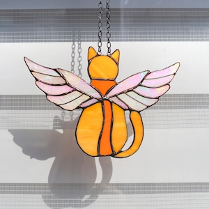 Suncatcher Cat With Angels Wings Stained Glass Window Hangins Glass ...