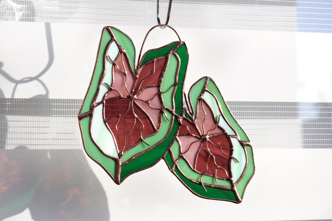Suncatcher Caladium Plant Stained Glass Window Decor Hanging Home Decor ...