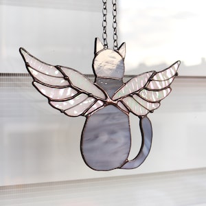 Suncatcher Cat With Angels Wings Stained Glass Window Hangins Glass ...
