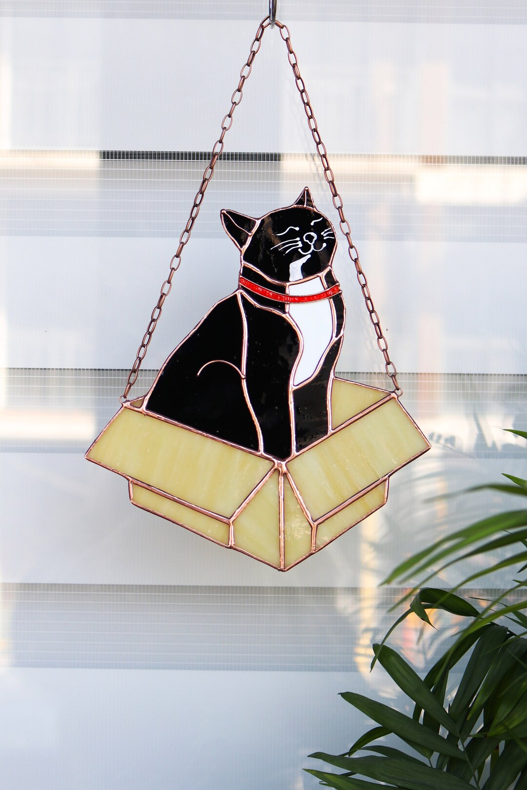 Cat in a Cardboard Box Suncatcher Stained Glass Window Hangins Glass ...