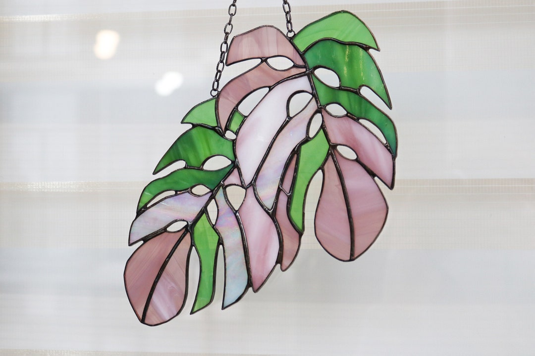 Monstera Leaves Suncatcher Stained Glass Window Decor Hanging Home ...