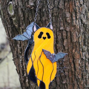 Suncatcher Orange Cat-ghost Stained Glass Gothic Hanging Decor Cat Art ...