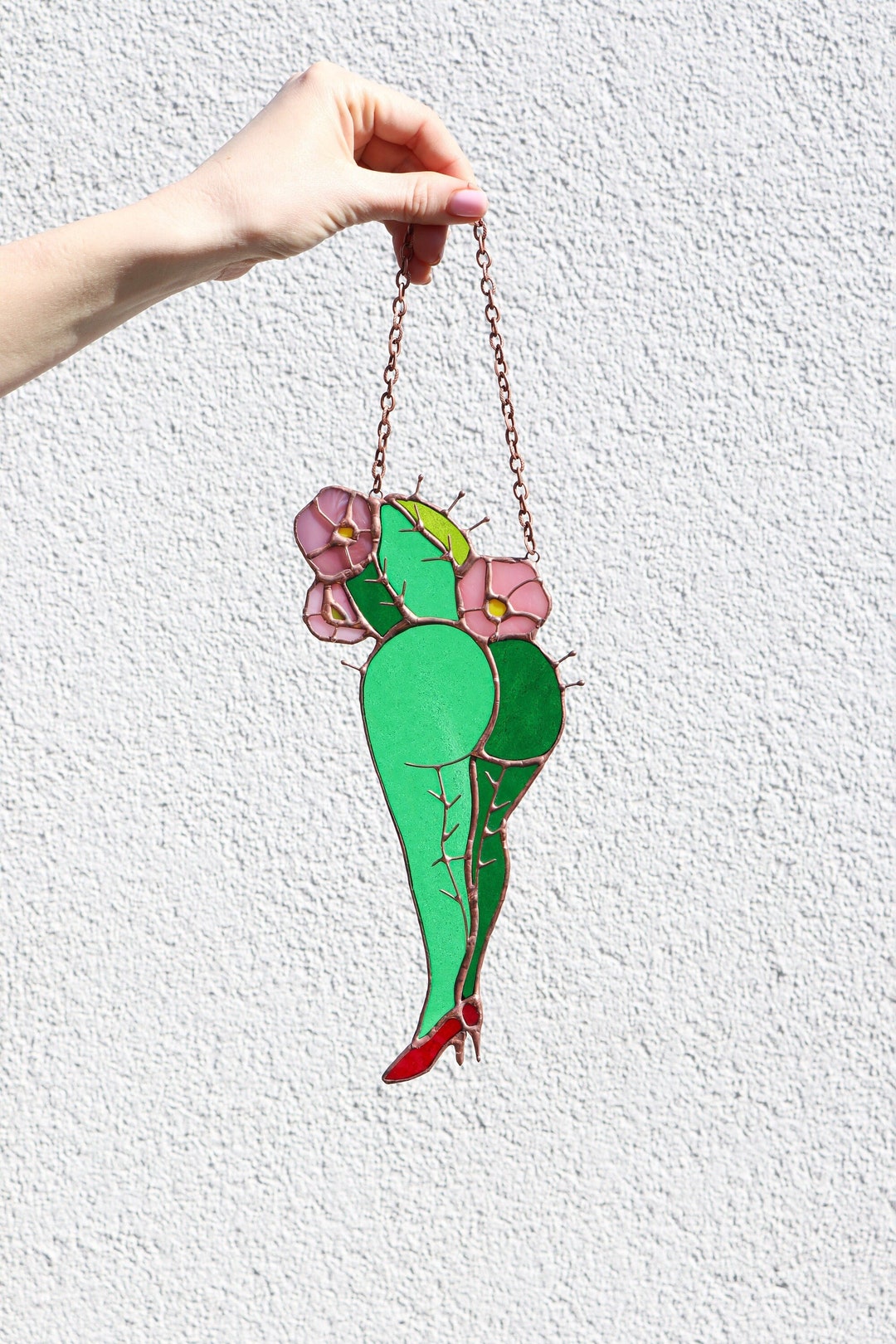 Funny Cactus Stained Glass Suncatcher Spring Gift House Home Decor ...