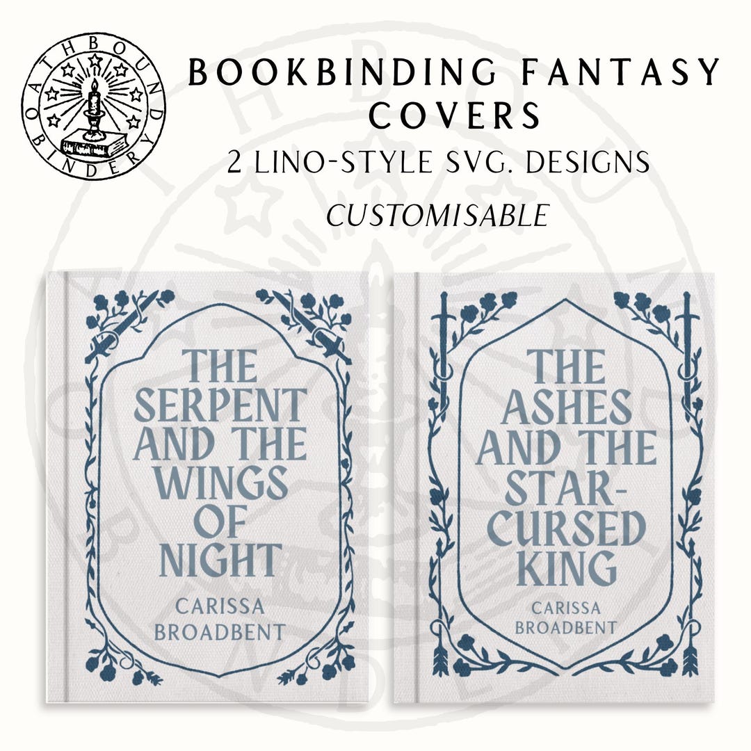 2 Fantasy Bookbinding Cover SVG Cut Files - Lino-style Vintage Book ...