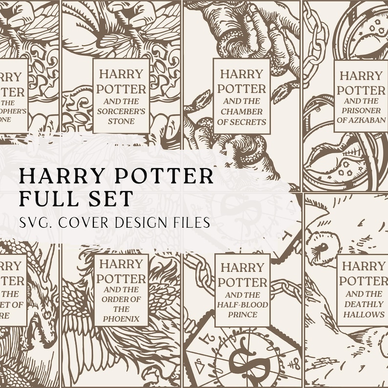 Full Set Harry Potter Bookbinding, Rebinding Cover Designs, SVG. Files ...