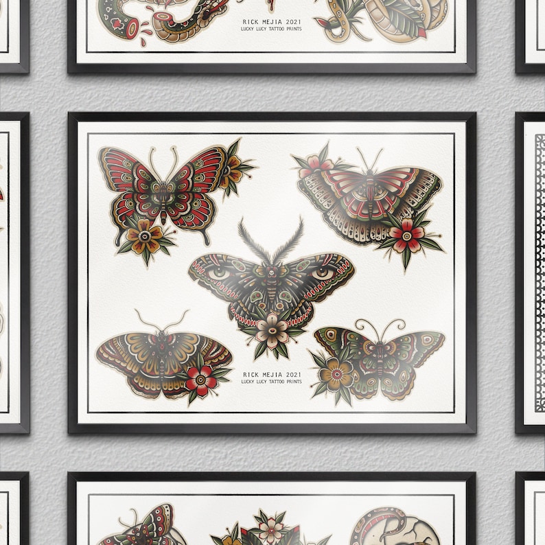 Print 11x14 butterfly Tattoo Flash - Etsy