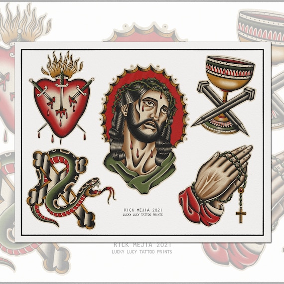 Print 11x14 Religious Tattoo Flash | Etsy