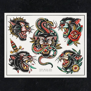 Print 11x14 "panther" Tattoo Flash - Etsy