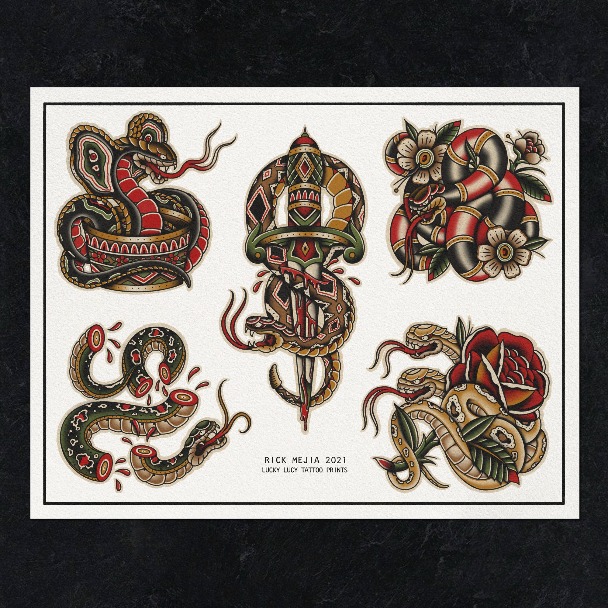 Traditional Snake Tattoo Flash