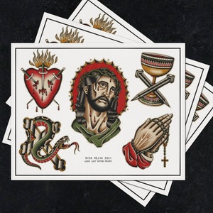 Print 11x14 "religious" Tattoo Flash - Etsy