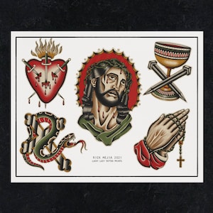 Print 11x14 "religious" Tattoo Flash - Etsy