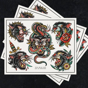 Print 11x14 "panther" Tattoo Flash - Etsy