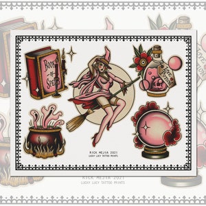 Print 11x14 "witch" Tattoo Flash - Etsy