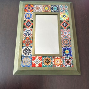 Mexican Tile Framed Mirror, Rustic Tile Mirror, Home Decor, Bathroom ...