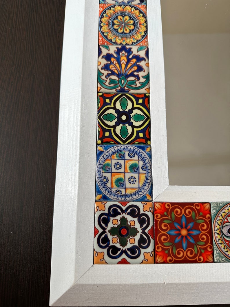 White Wooden Framed With Rustic Tile Mirror Customizable Tile - Etsy