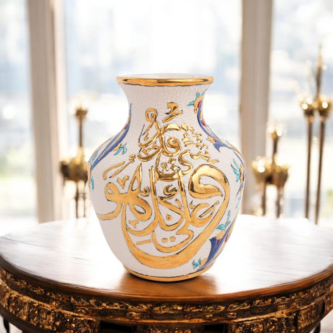 Handmade Ceramic Vase, Gold Calligraphy Ceramic Vase, Golden Vase for ...