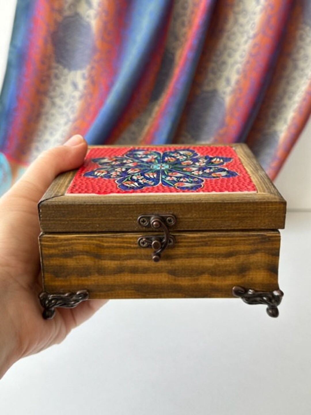 Handmade Square Wooden Jewelry Box With Custom Name Small Tile Hand ...