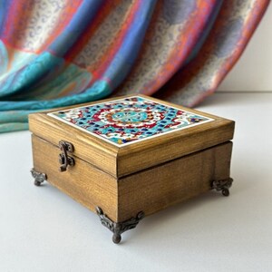 Handcrafted Wooden Jewelry Box With Authentic Iznik Tile Lid and Velvet ...