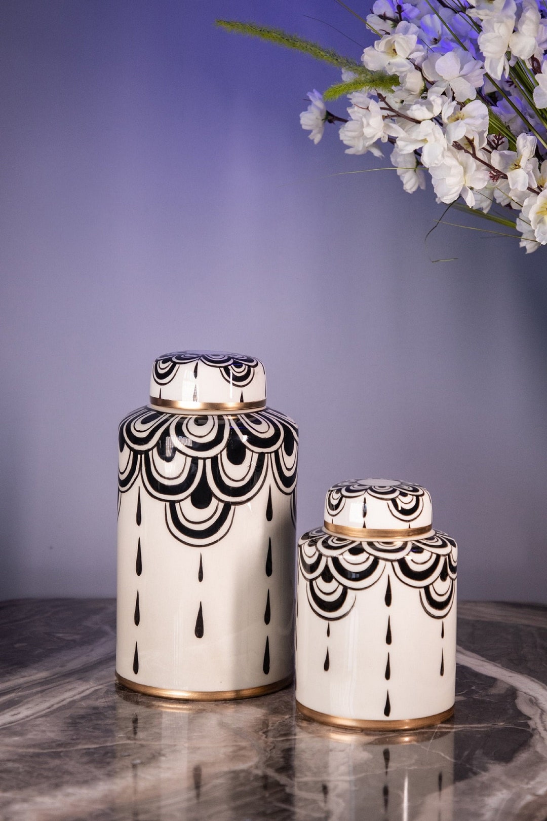 Set of 2 Ceramic Cylinder Lid Vases, Handmade, Special Design, Turkish ...