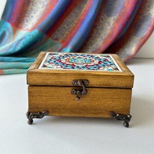 Handcrafted Wooden Jewelry Box With Authentic Iznik Tile Lid and Velvet ...