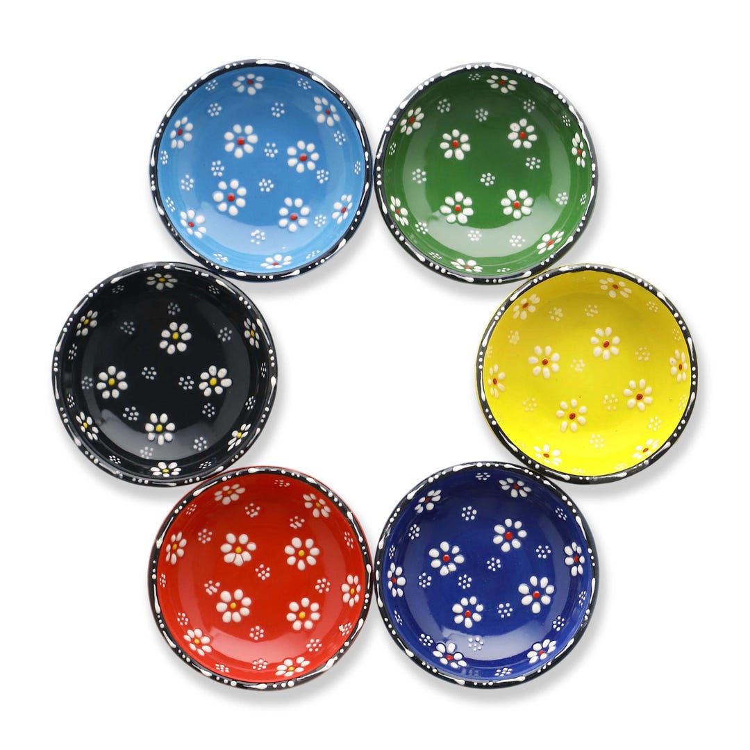 Set of 6 Handmade Ceramic Bowls, Daisy Medly Bowls Set, 2.5 Oz Soy ...