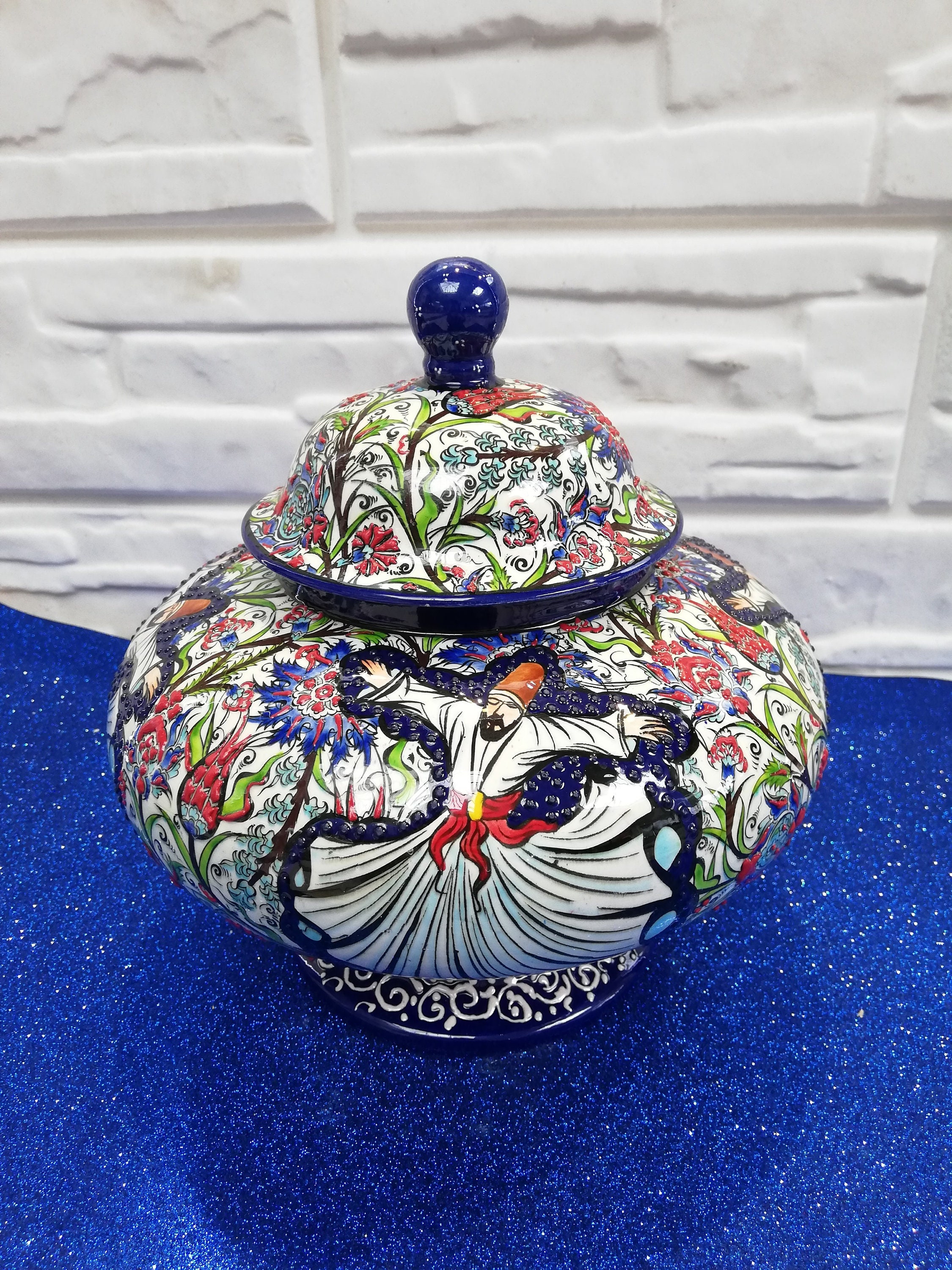 Turkish Ceramic Vase With Lid Handmade Colorful Flower | Etsy