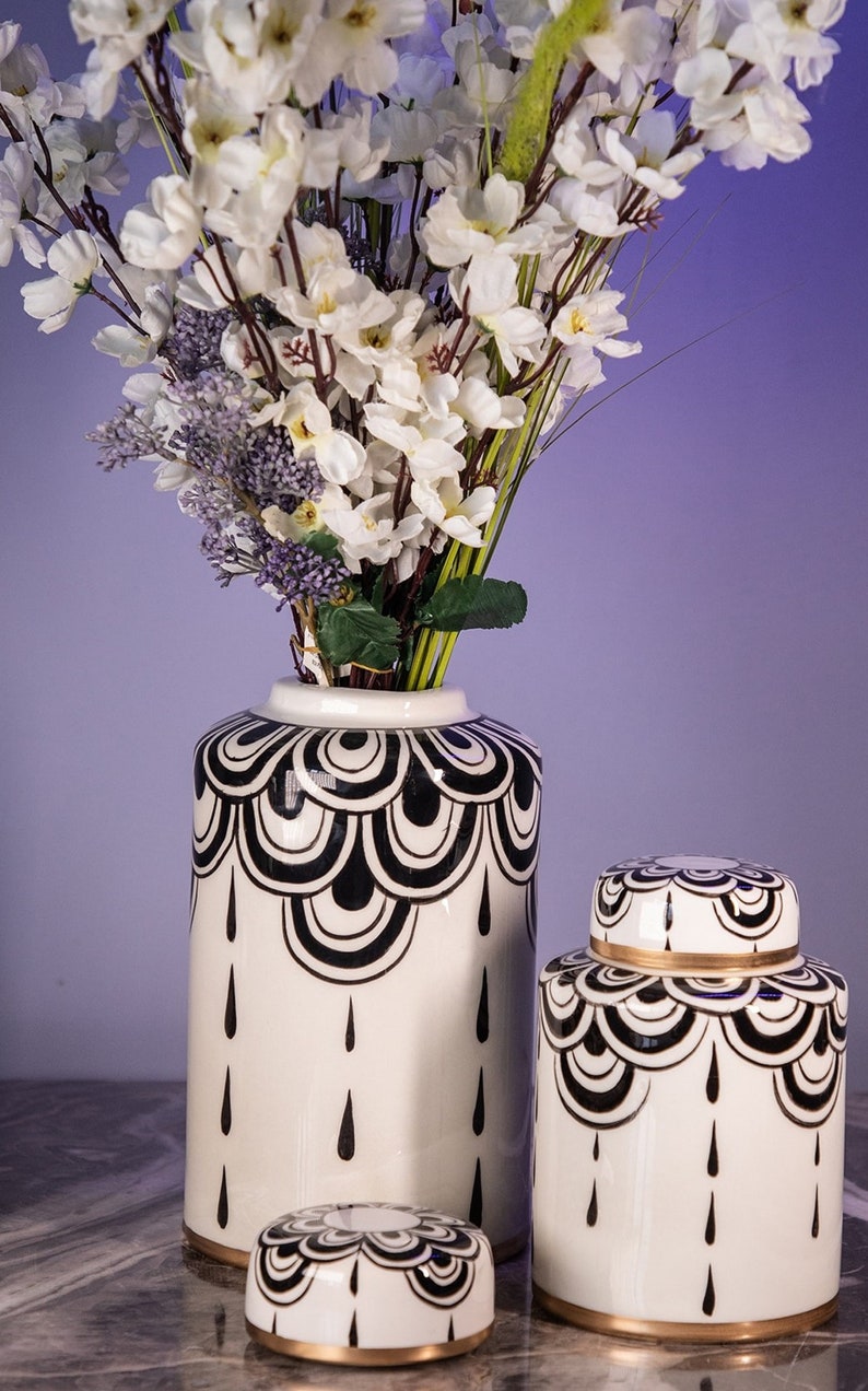 Set of 2 Ceramic Cylinder Lid Vases Handmade Special Design - Etsy
