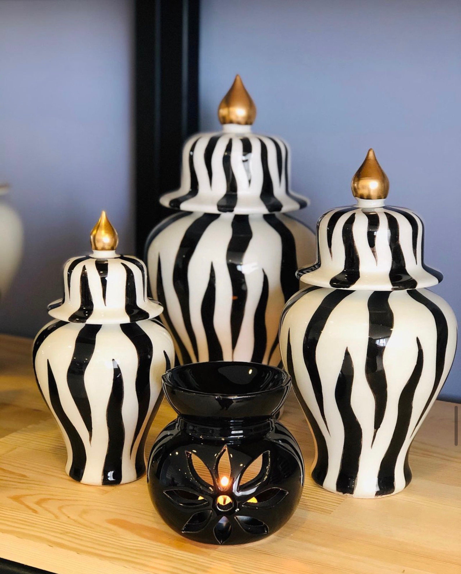 Zebra Ceramic Ginger Jar With Lid Set of 3, Handmade Ceramic Vase ...